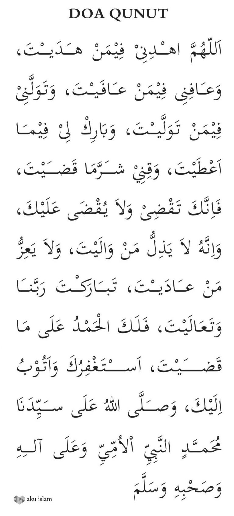 DOA QUNUT SUBUH & WITIR (Transliterasi Rumi & Audio)